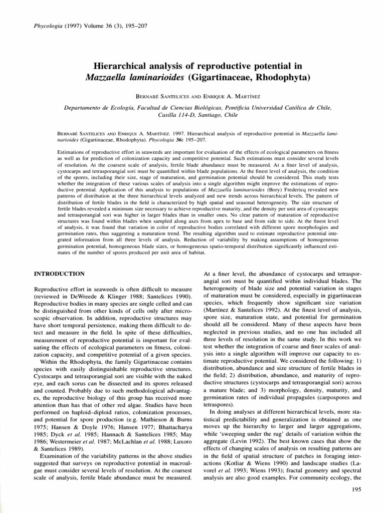 Santelices 1997 Hierarchical | PDF | Fertility | Ecology