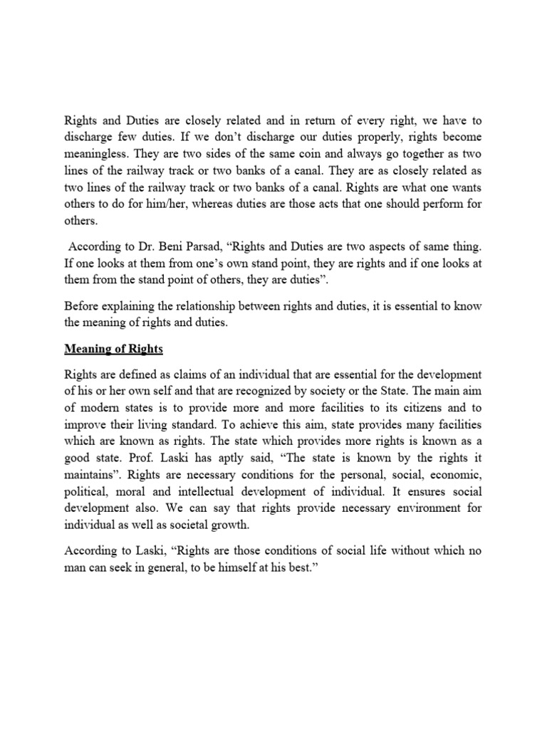 relationship between rightsnd duties | PDF | Rights | Citizenship