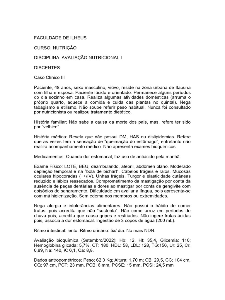 CASO CLINICO III | PDF | Obesidade | Colesterol