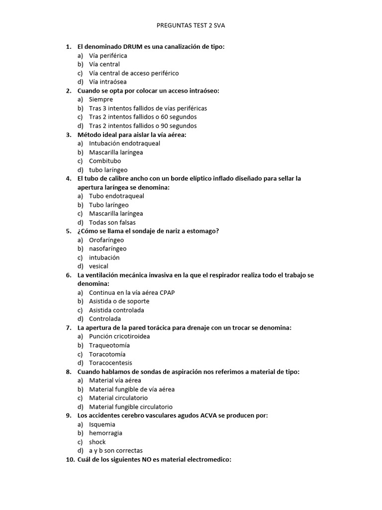 Preguntas Test SVA | PDF | Medicamentos con receta | Inyección (medicina)