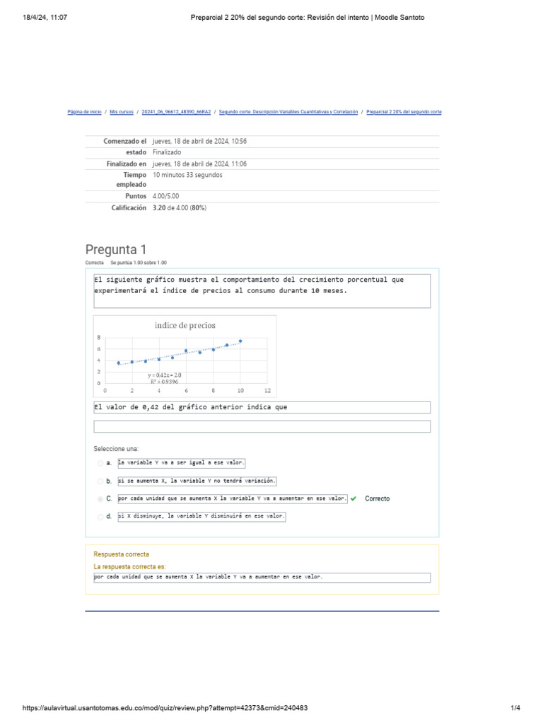 Preparcial 2 20% Del Segundo Corte - Revisión Del Intento - Moodle Santoto-5 | PDF | Muestreo ...