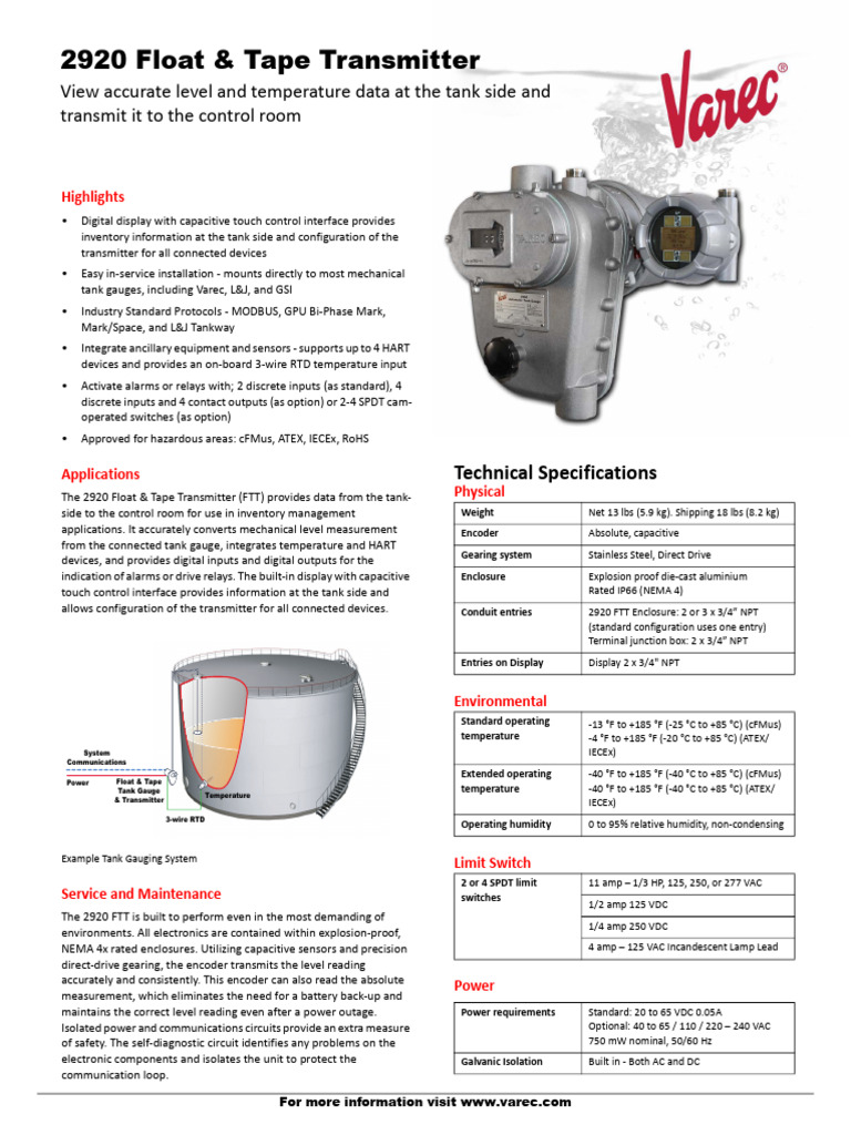 TEC046-2920FTT-20210527 Varec | PDF | Switch | Alternating Current