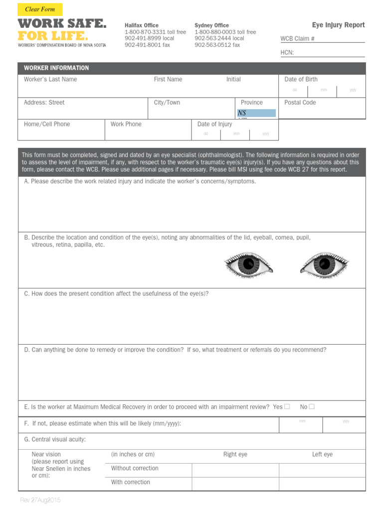 Eye Injury Report Form for WCB Claims | PDF | Eye | Human Eye
