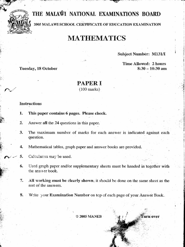 2005msce Math Paper | PDF