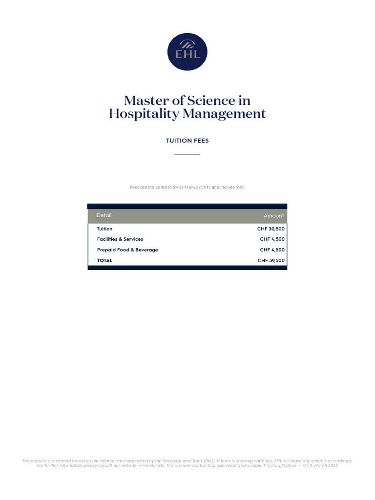 EHL - MiHM - Tuition Fees | PDF | Fee | Payments