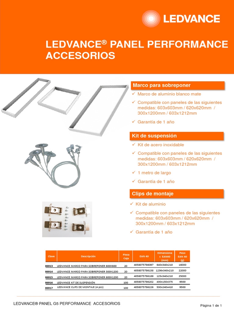 Ledvance Panel g5 PFM Accesorios | PDF