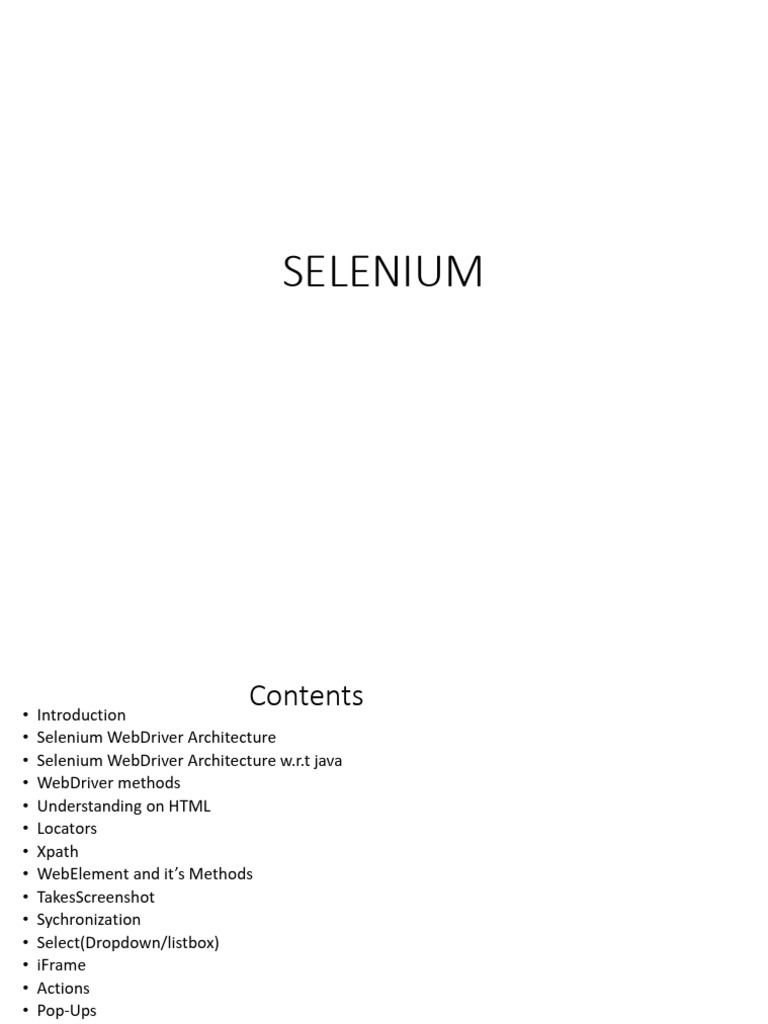 Selenium Notes | PDF | Selenium (Software) | Html Element Selenium Notes | PDF | Selenium (Software) | Html Element