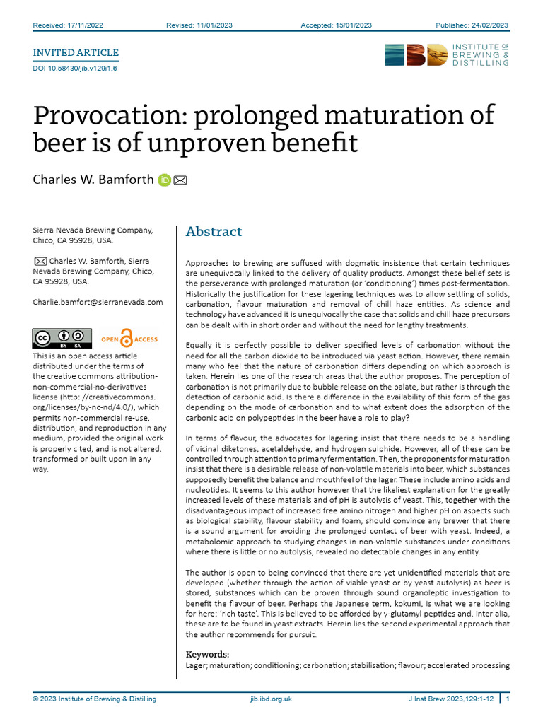 Provocation Prolonged Maturation of Beer Is of Unp | PDF | Beer | Brewing