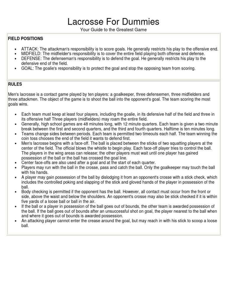 Lacrossefordummies | PDF | Sport Variants | Sports