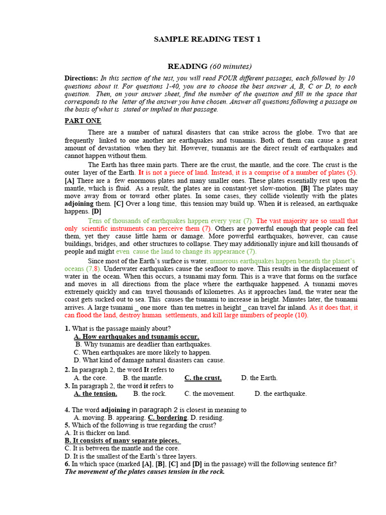 Sample Reading Test 1 | PDF | Tsunami | Earthquakes