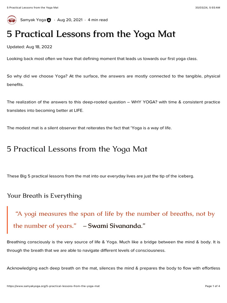 5 Life Lessons from Yoga Practice | PDF | Yoga | Mind
