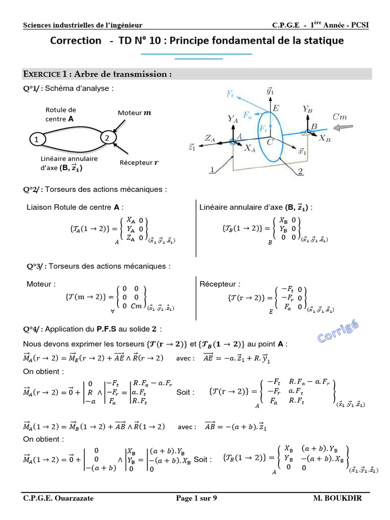 TD #10 - Correction-Principe Fondamental de La Statique | PDF | Cinématique | Mécanique
