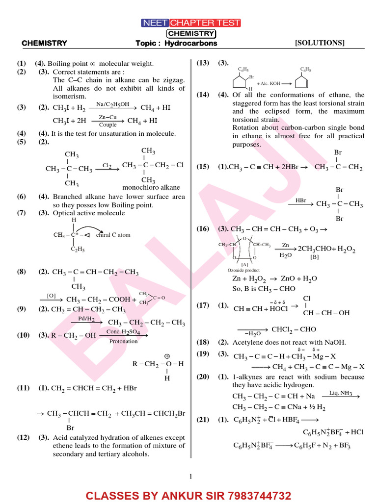 XI-Chemistry Chapter test-13-Hydrocarbons-Solutions | PDF | Alkane ... XI-Chemistry Chapter test-13-Hydrocarbons-Solutions | PDF | Alkane ...