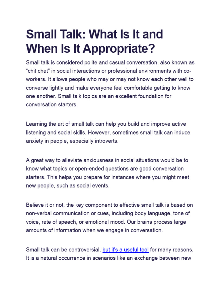 Small Talk | PDF | Conversation | Body Language