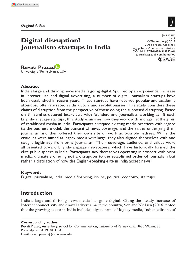 Digital Disruption - Journalism Startup in India | PDF | Journalism | News