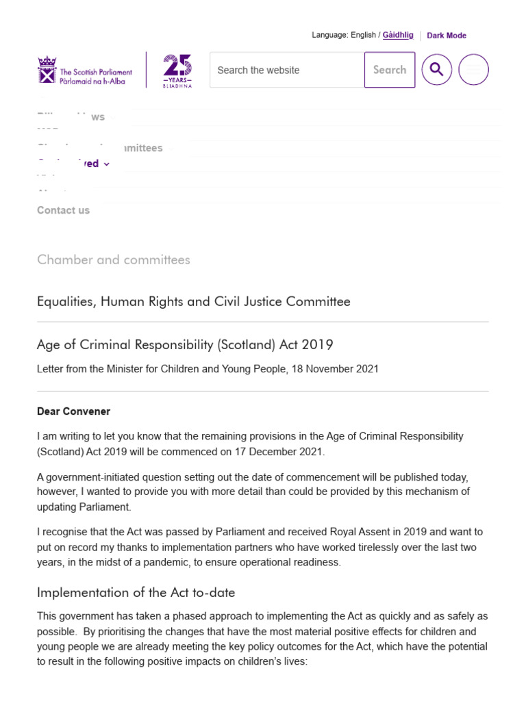 Age of Criminal Responsibility Scotland Act 2019 - Scottish Parliament ...