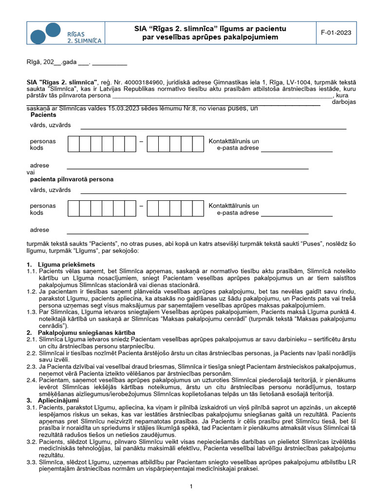 Ligums Ar Pacientu Par Vesel Apr Pakalp | PDF