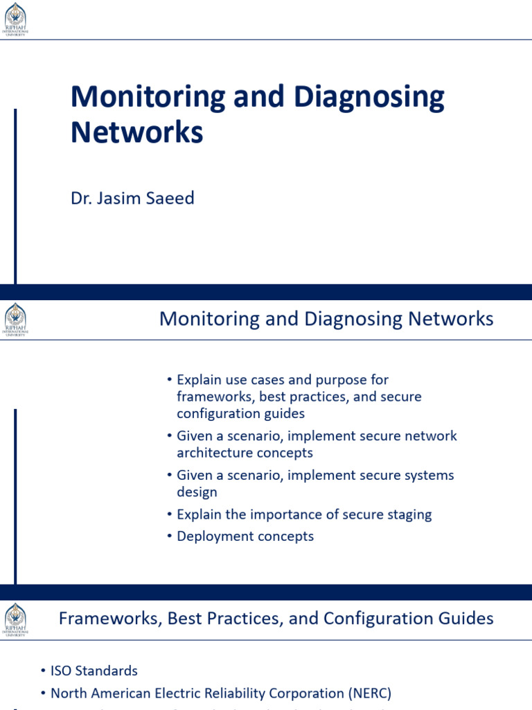 Monitoring and Diagnosing Networks: Dr. Jasim Saeed | PDF | Computers
