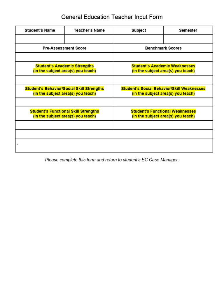 General Education Teacher Input Form | PDF