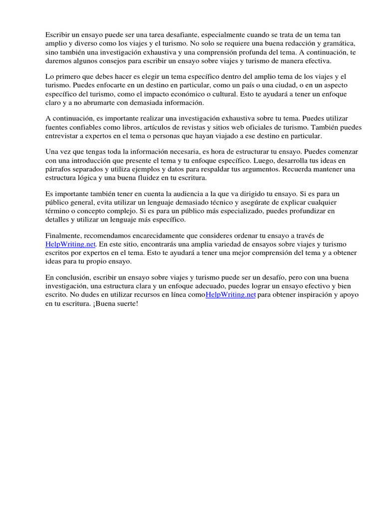 Cómo Escribir Un Ensayo Sobre Viajes y Turismo | Descargar gratis PDF ...
