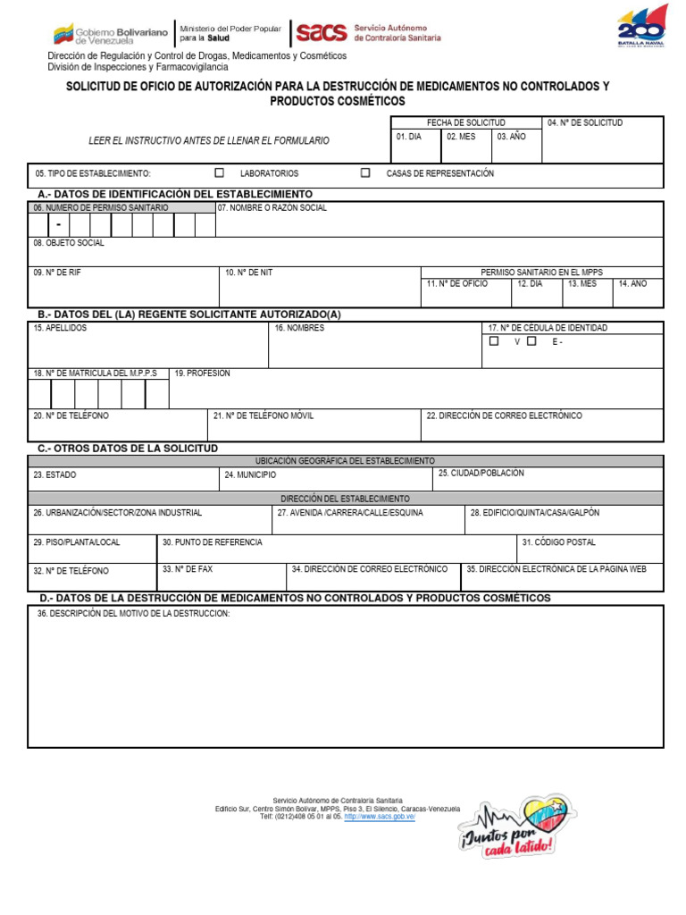 24 Form Solic Oficio Autoriz Destruccion Medicamentos No Controlados y Prod Cosmeticos | PDF ...