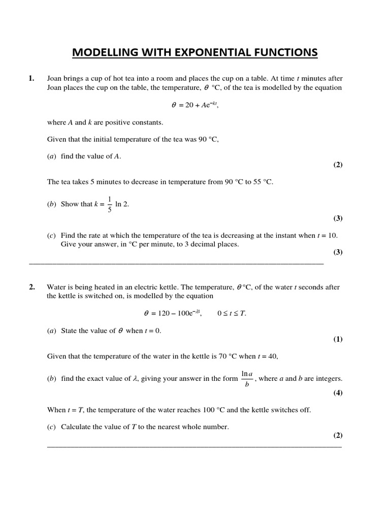 Exam Questions Modelling With Exponential Functions - Ms | PDF ...