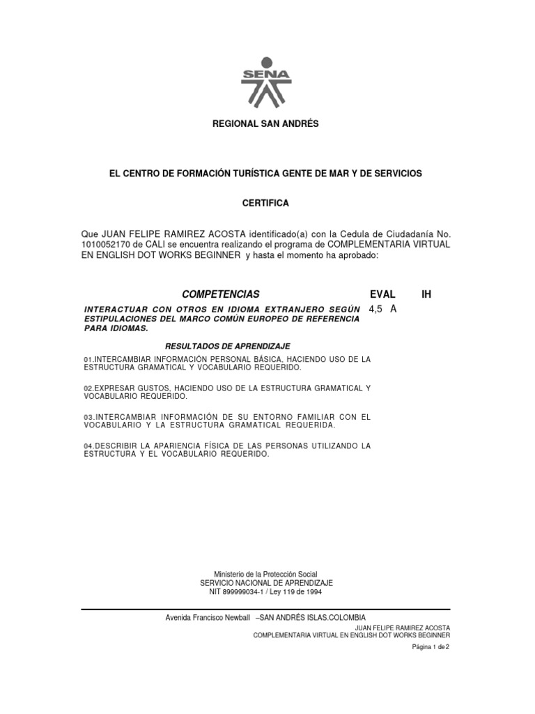 Constancia Complementaria | PDF