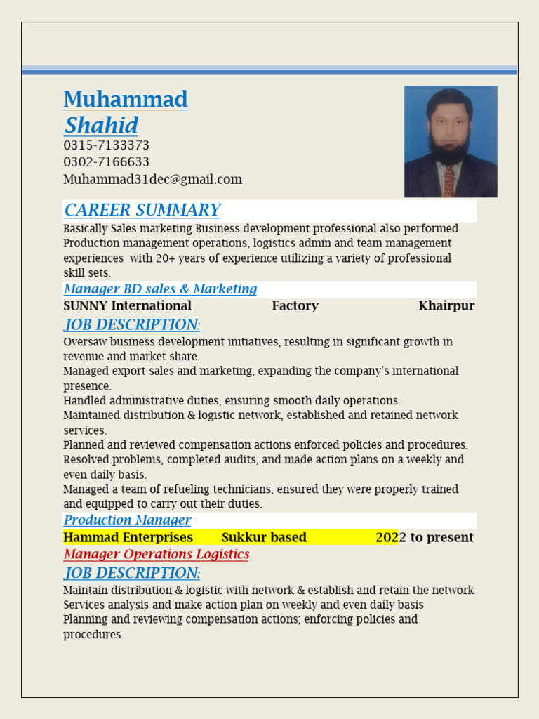 Shahid 2 Page CV | PDF | Career & Growth