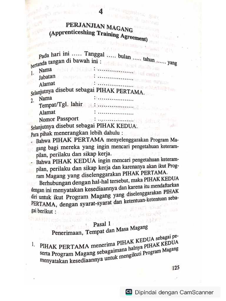 Perjanjian Magang | PDF