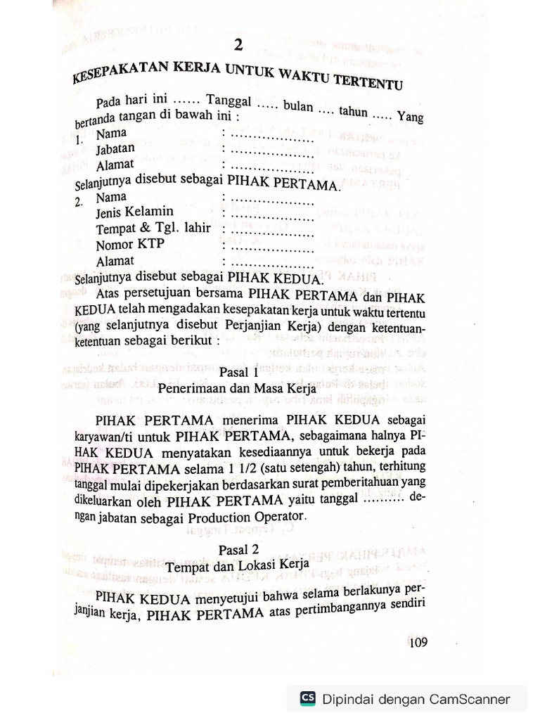 Perjanjian Kerja Waktu Tertentu Pkwt Pdf