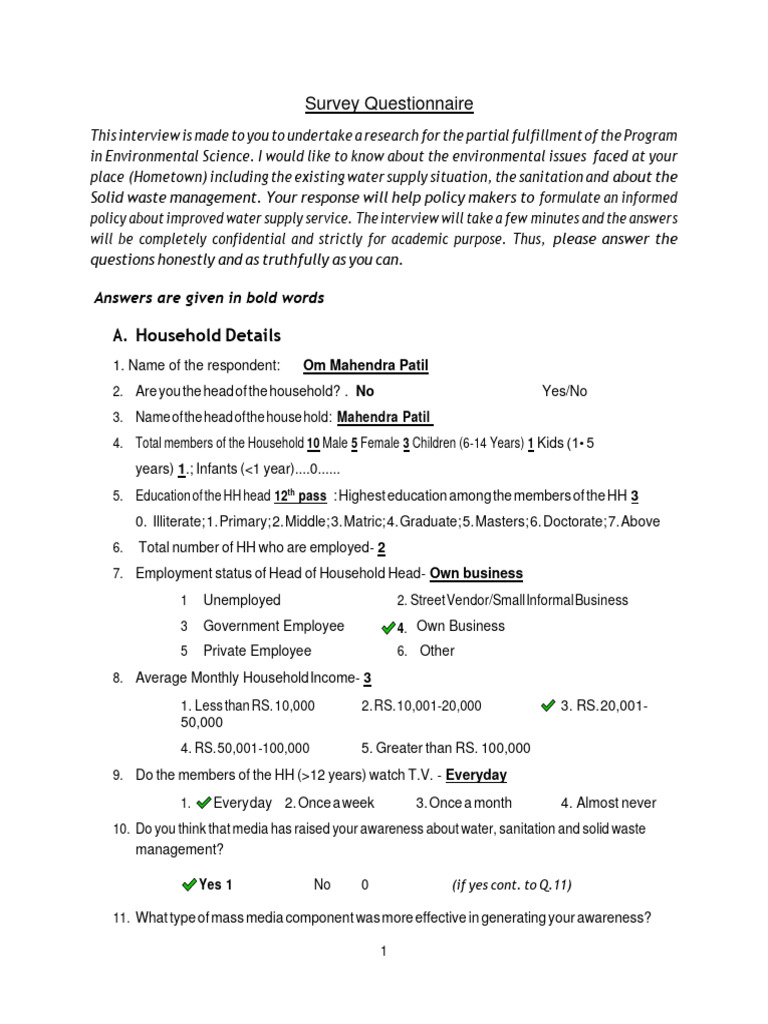 Environmental Issues Survey Questionnaire | PDF | Water | Waste