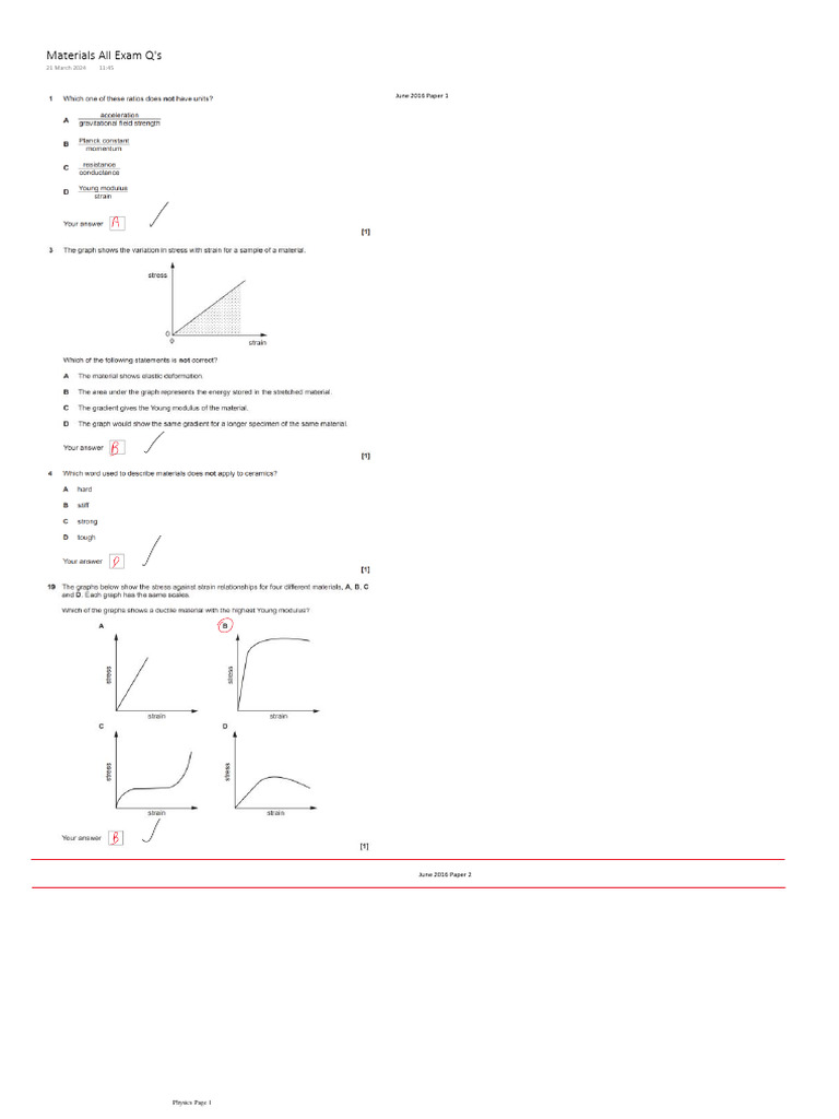 OCR A Level Physics Materials Questions | PDF