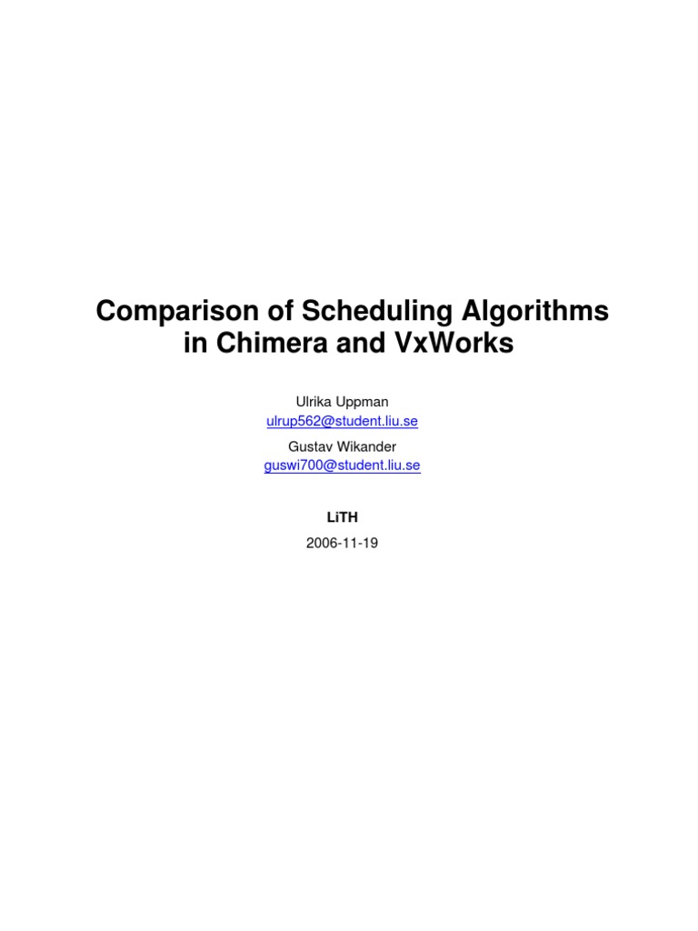 Comparison Of Scheduling Algorithms In Chimera And Vxworks Pdf Scheduling Computing Real