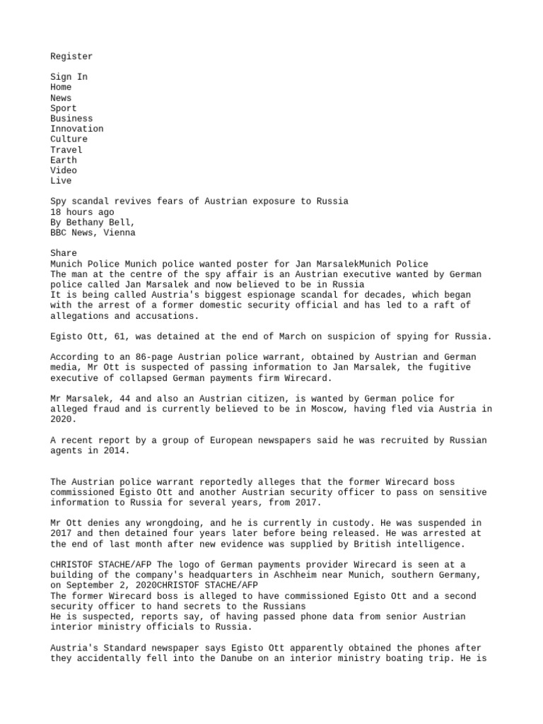 Spy Scandal Revives Fears of Austrian Exposure To Russia | PDF ...