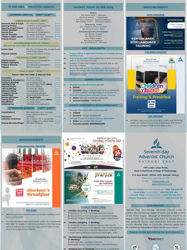 Weekly Bulletin 17 FEB 24 | PDF | Seventh Day Adventist Church