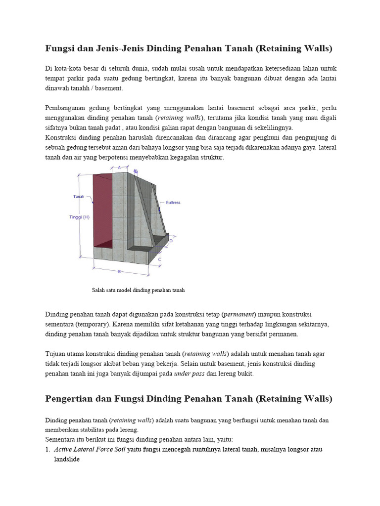 Jenis dan Fungsi Dinding Penahan Tanah | PDF | Griya & Taman ...