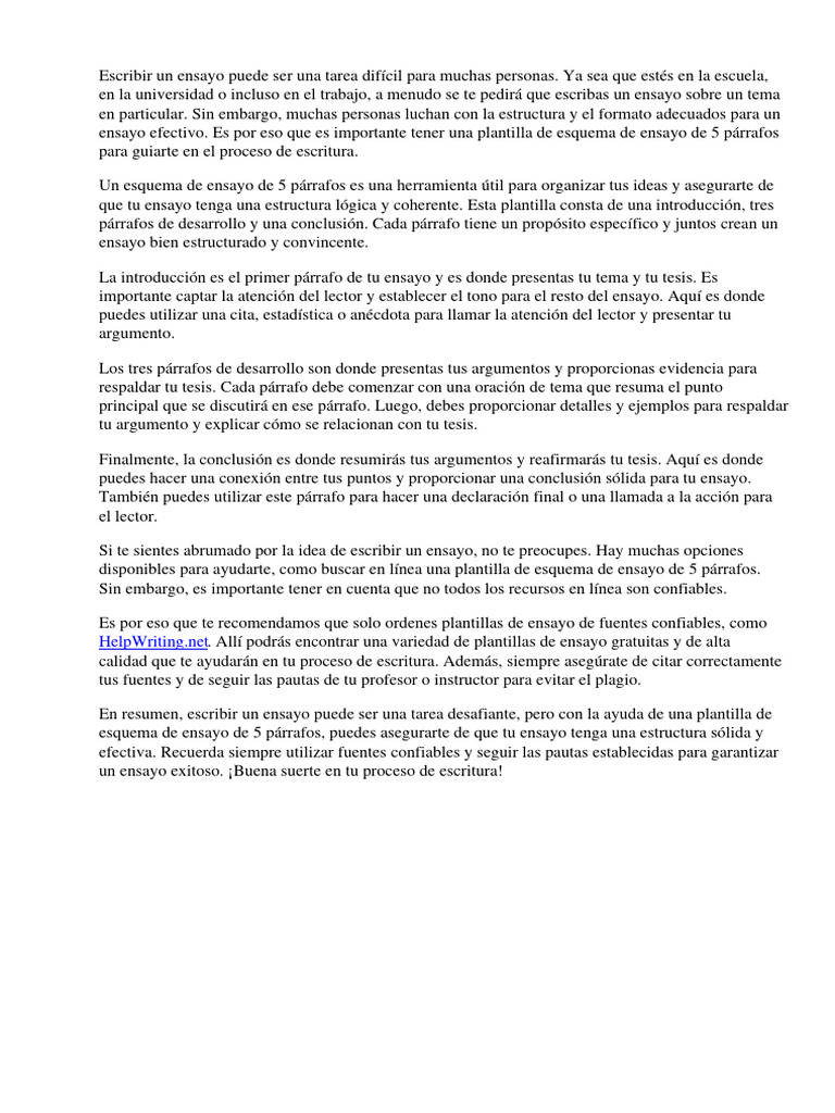 Plantilla de Esquema de Ensayo de 5 Párrafos | PDF | Ensayos ...