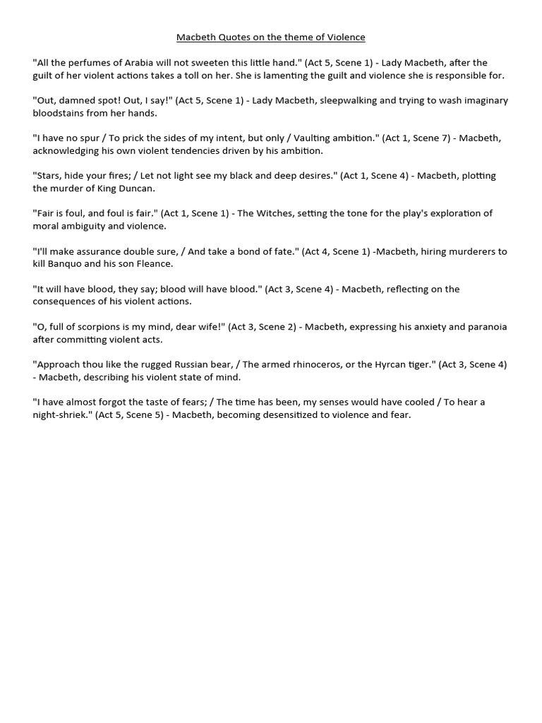 Macbeth's Violence and Guilt Quotes | PDF