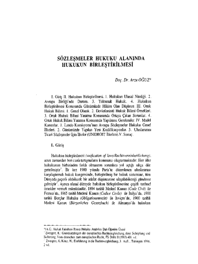 Sözleşmeler Hukuku Alaninda Hukukun Bi̇rleşti̇ri̇lmesi̇ Arzu Oğuz | PDF
