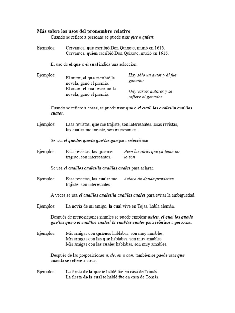 Pronombres Relativos + Qué y Cuál | PDF