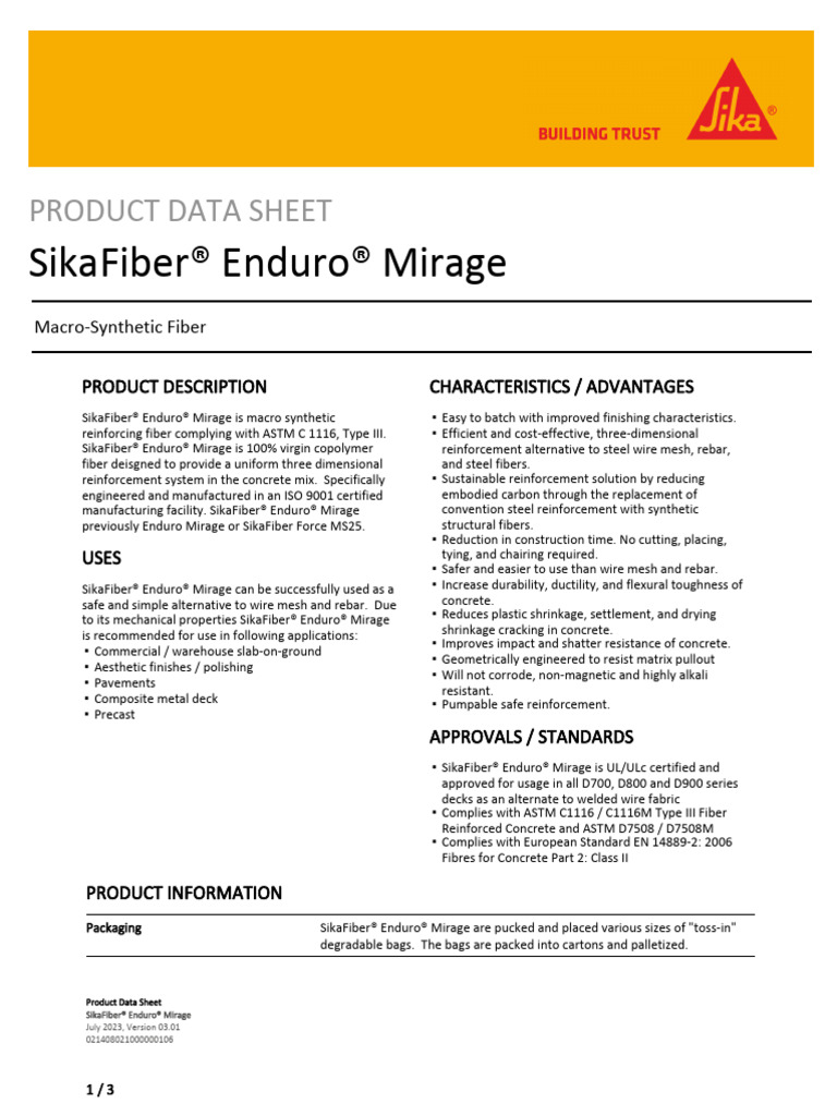 sikafiber_enduromirage | PDF | Concrete | Fibers