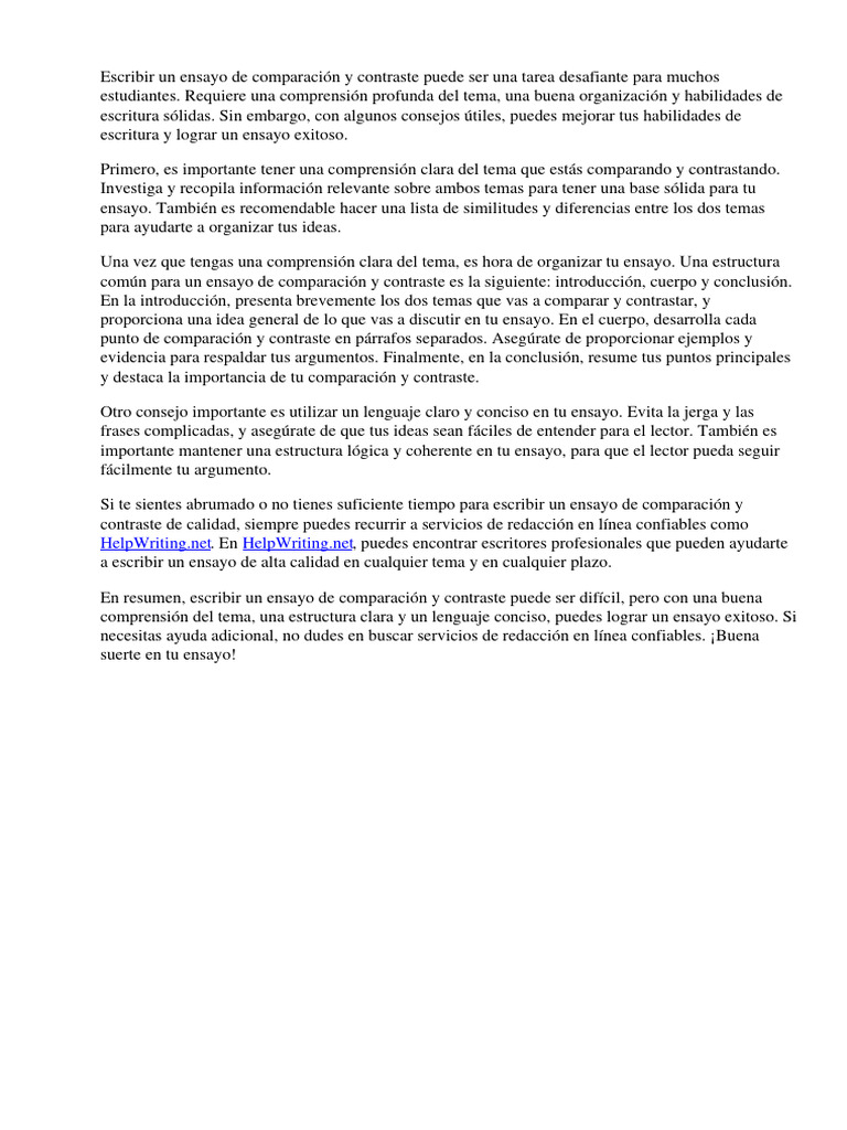 Consejos para Escribir Un Ensayo de Comparación y Contraste | Download ...