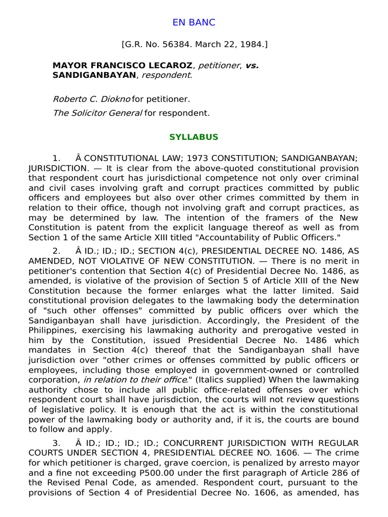 2 Lecaroz v. Sandiganbayan | PDF | Impeachment | Jurisdiction