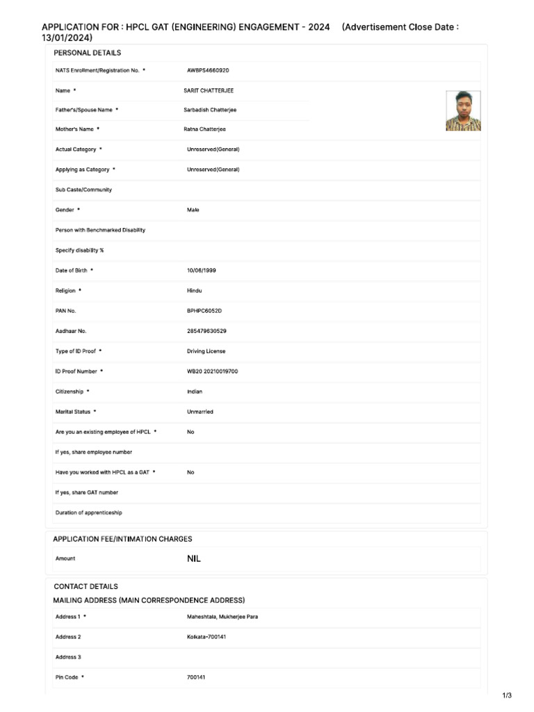 HPCL Application Form | PDF