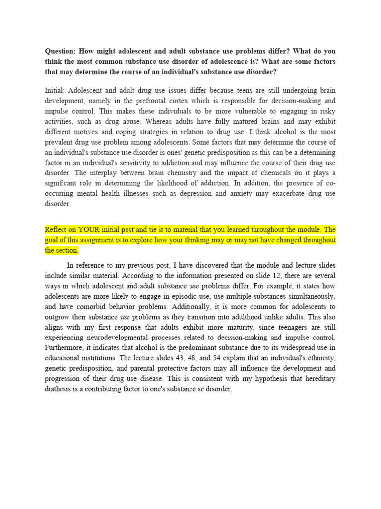 Module 6- Reflection | PDF | Substance Abuse | Adolescence