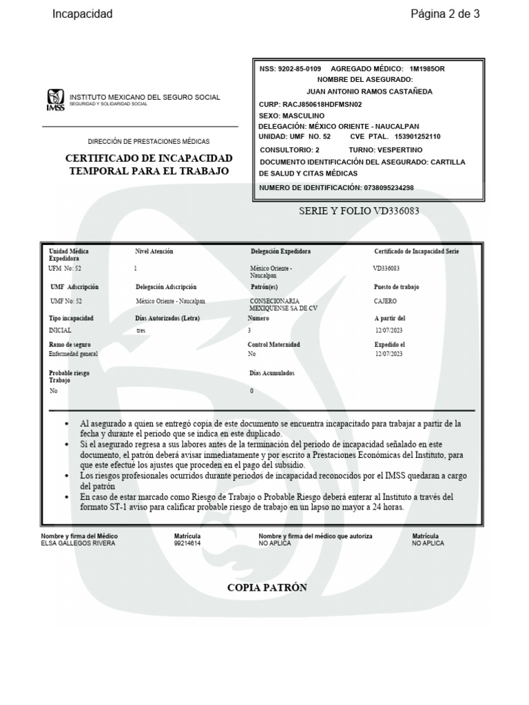 Incapacidad Imss | PDF