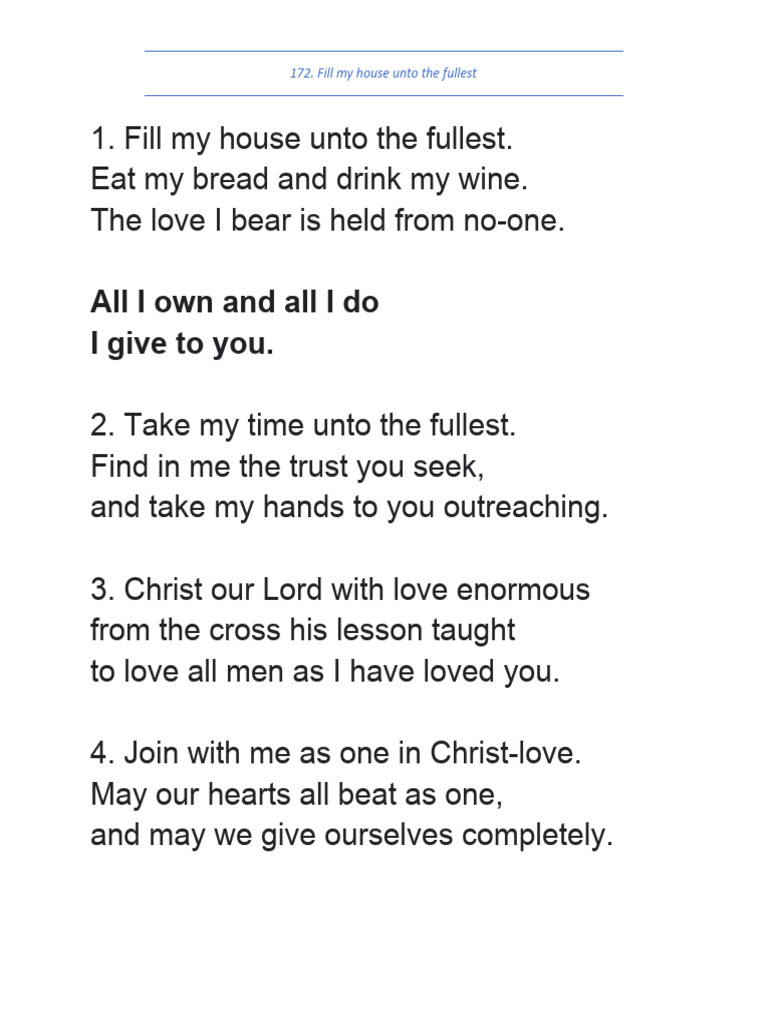 Fill My House: Lyrics and Themes | PDF