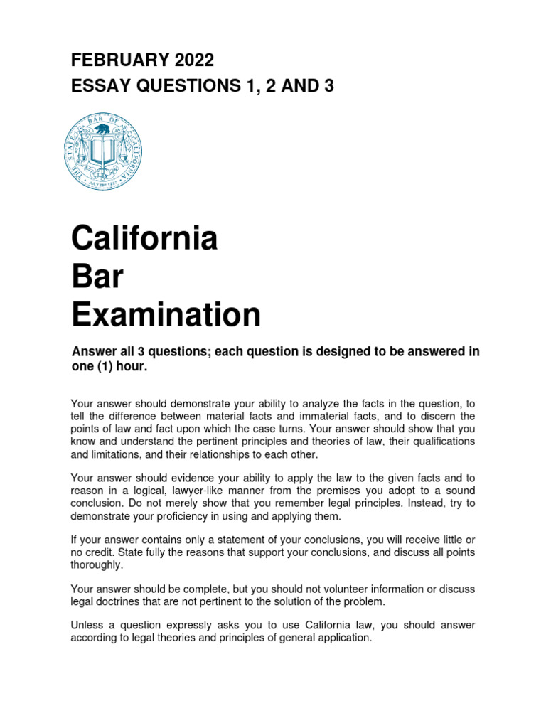 California Bar Examination Febb 2022 | PDF | Prosecutor | Lawyer