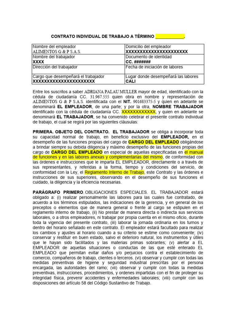 Contrato Laboral Tipo | PDF | Salario | Derecho laboral