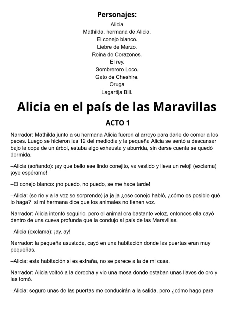 Alicia en El Pais de La Maravillas (Adaptación) | PDF | Las aventuras ...